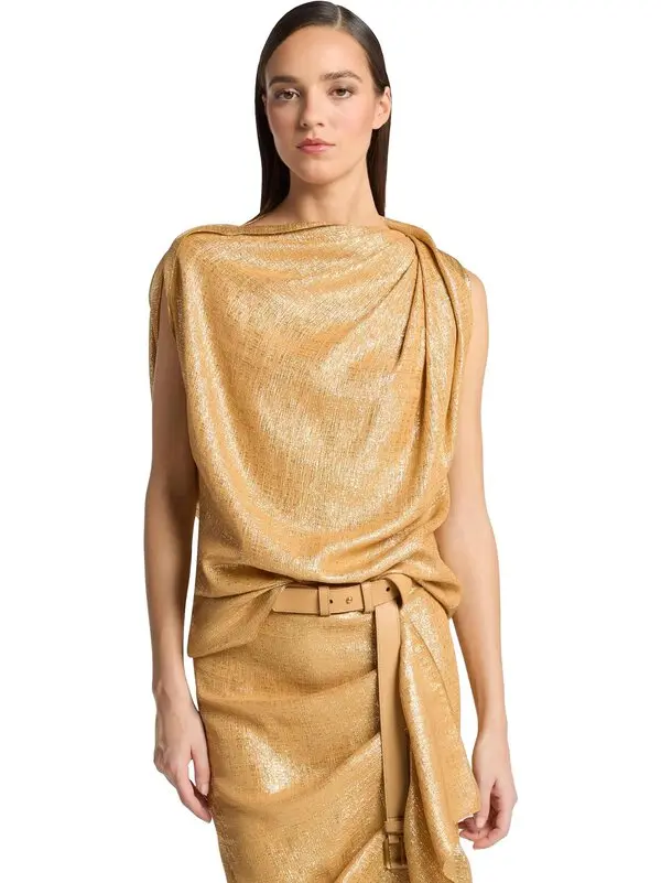 Michael Kors Silk Blend Georgette Lamé Draped Blouse - Natural
