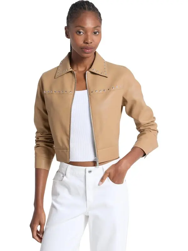 Michael Kors Studded Cropped Jacket - Brown