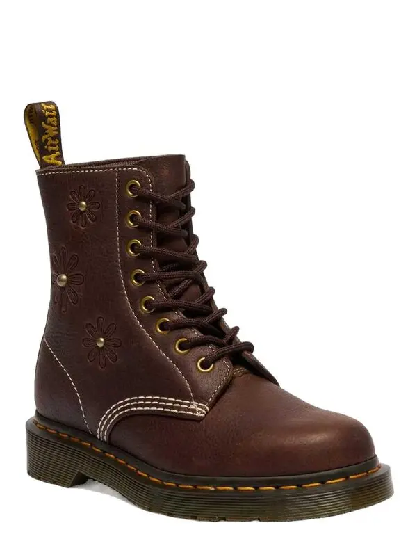 Dr. Martens 1460 Pascal Flower Leather Boots - Brown