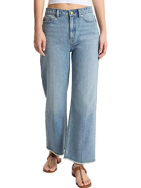 Michael Kors Eloise Frayed Cropped Wide-leg Jeans - Blue