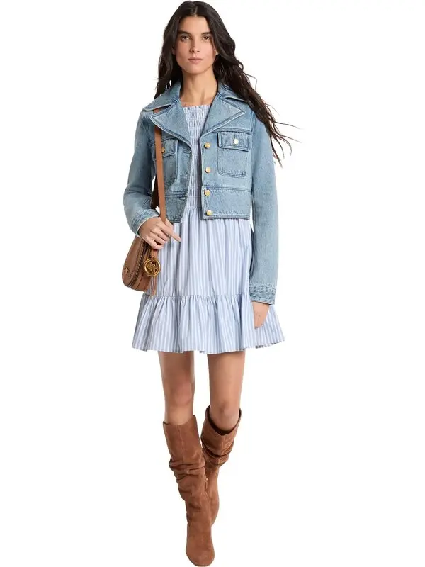 Michael Kors Cropped Denim Jacket With Notched Lapels - Blue