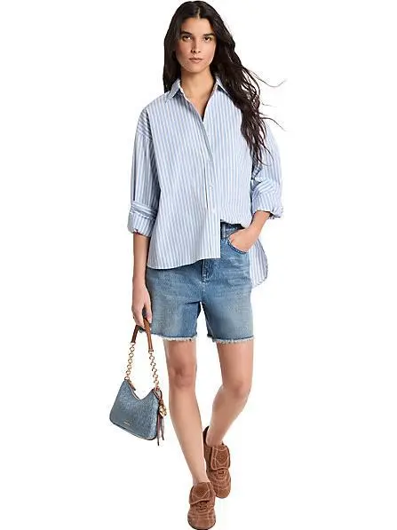 Michael Kors Striped Stretch Cotton Blend Shirt - Blue