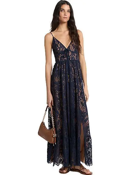 Michael Kors Corded Floral Lace Maxi Dress - Blue