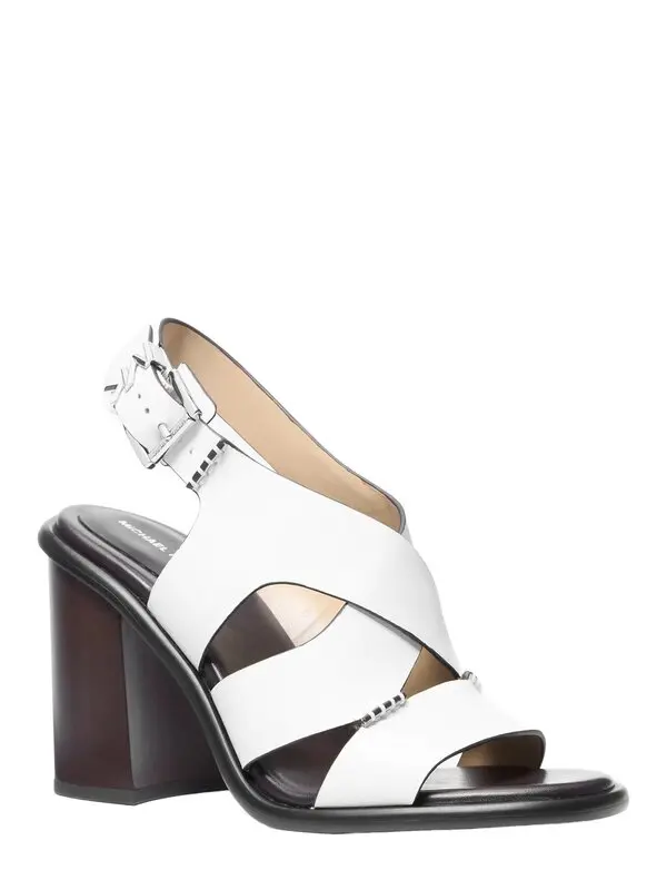 Michael Kors Raven Leather Block Heel Sandal - White