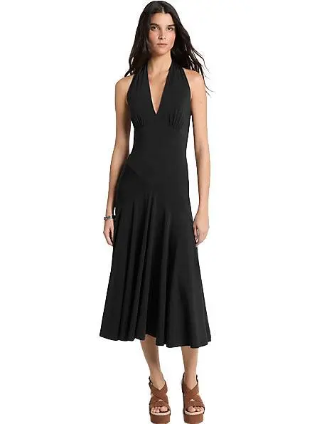 Michael Kors Stretch Matte Jersey Halter Midi Dress - Black