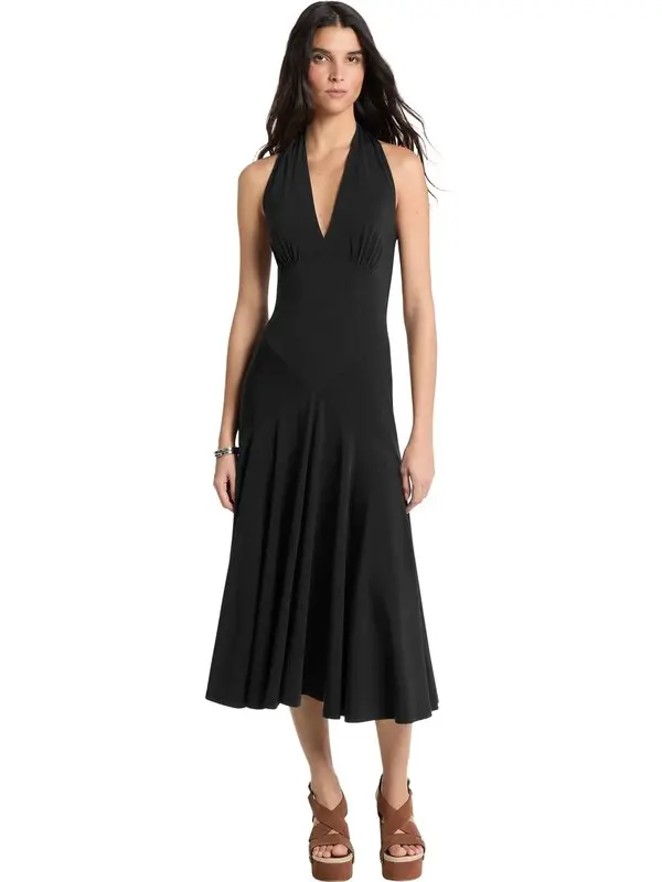 Michael Kors Stretch Matte Jersey Halter Midi Dress In Size By - Black