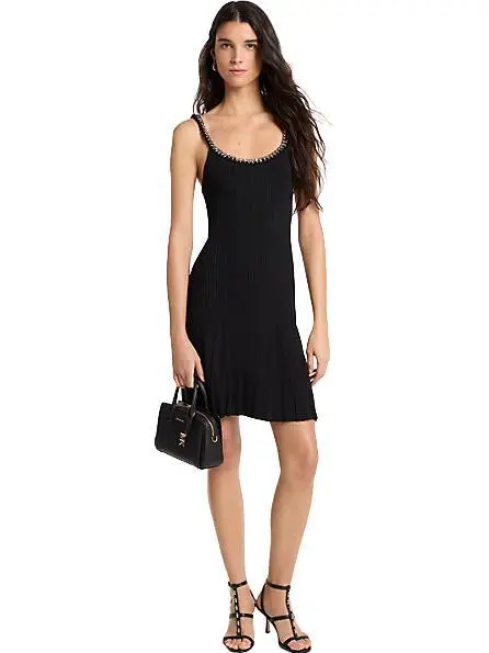Michael Kors Chain-embellished Stretch Knit Tank Dress - Black