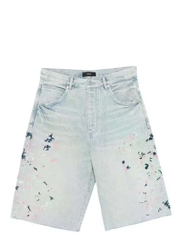 PURPLE BRAND Paint Splatter Denim Shorts - Blue