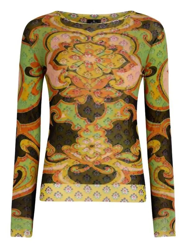 Etro Floral-print Long-sleeve Top - Green