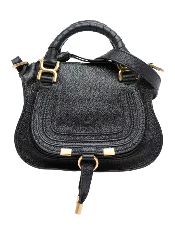 Chloé 2023 Mini Grained Calfskin Marcie Satchel - Black