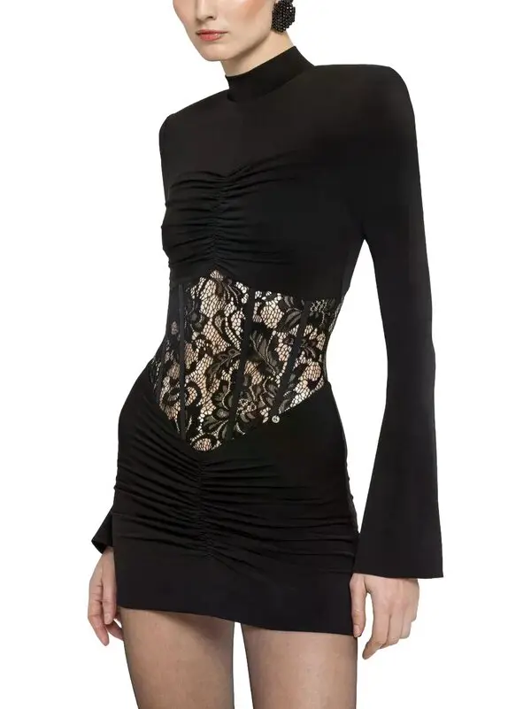 NISSA Lace-panel Mini Dress - Black