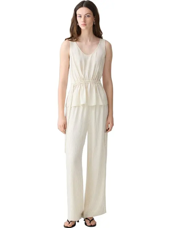 Theory Vented Pull-on Pant In Washed Stripe - Rice Multi