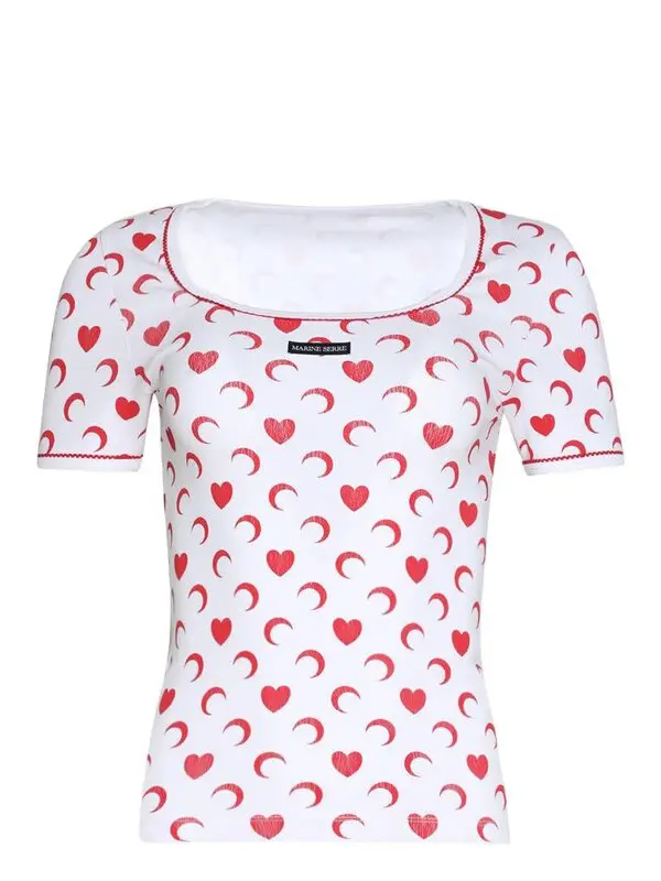 MARINE SERRE Moon Heart Squareneck Tee - White