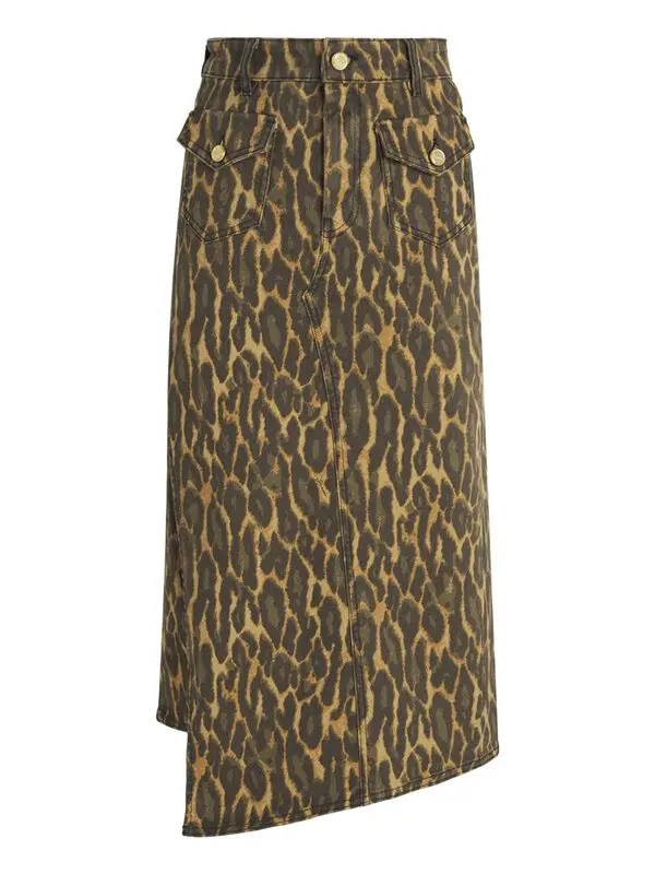GANNI Leopard Denim Midi Skirt - Green
