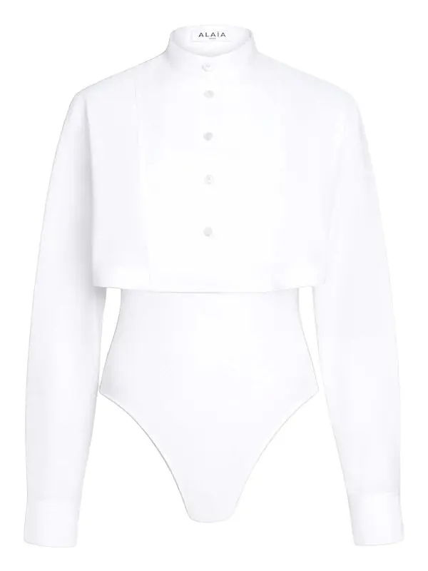 Alaïa Cotton Poplin Shirt Bodysuit - White