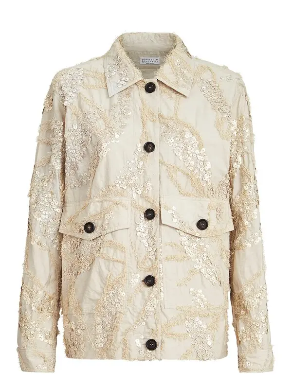 Brunello Cucinelli Cotton-blend Embroidered Poplin Jacket - Grey