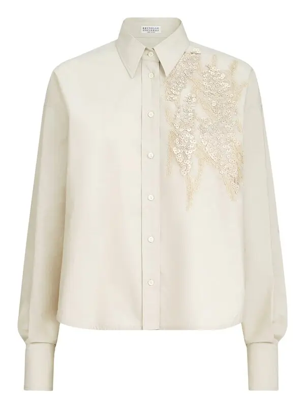 Brunello Cucinelli Cotton-blend Embroidered Poplin Shirt - Grey