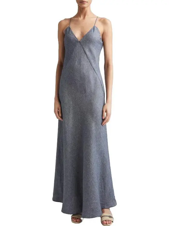 Eleventy Bias Cut Linen Blend Chambray Dress - 11 Blue