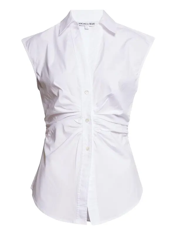 Veronica Beard Devra Ruched Button-up Shirt - White