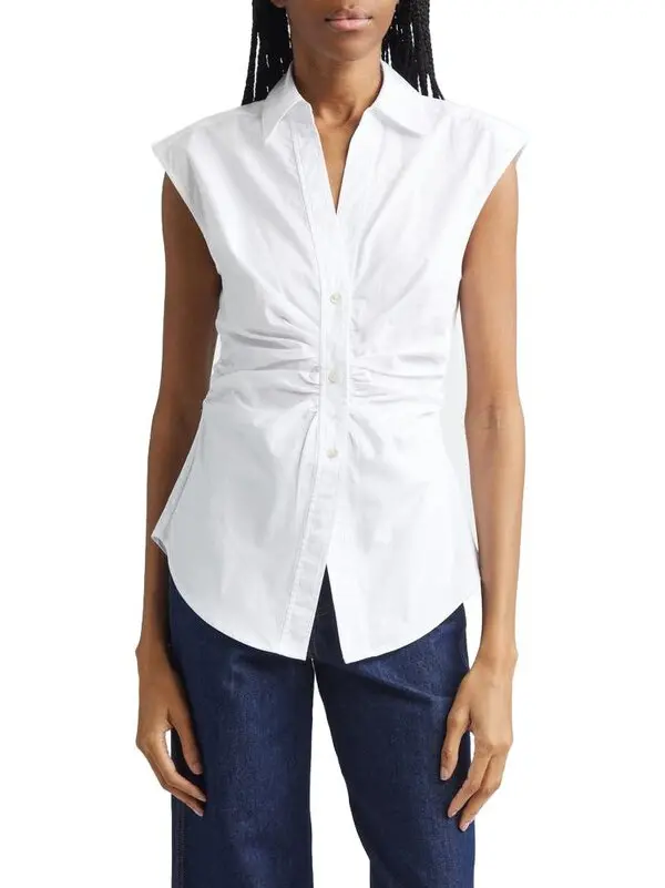 Veronica Beard Devra Ruched Button-up Shirt - White