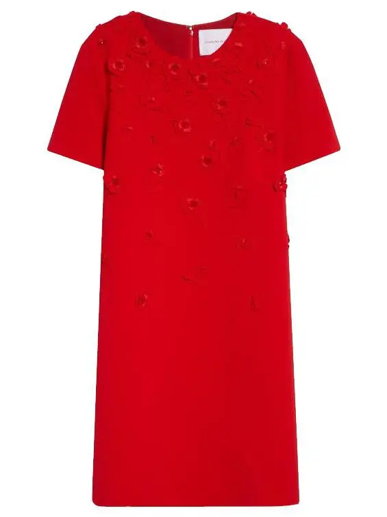 Carolina Herrera Carnation Embroidered Stretch Crepe Minidress - Herrera Red