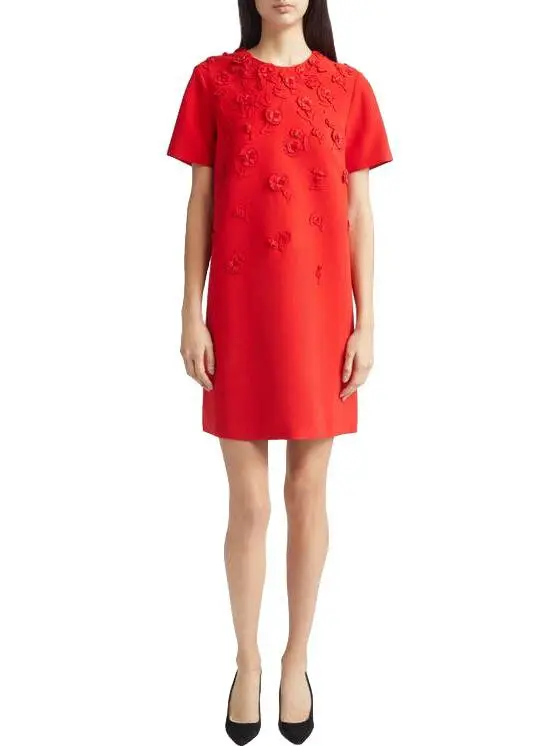 Carolina Herrera Carnation Embroidered Stretch Crepe Minidress - Herrera Red