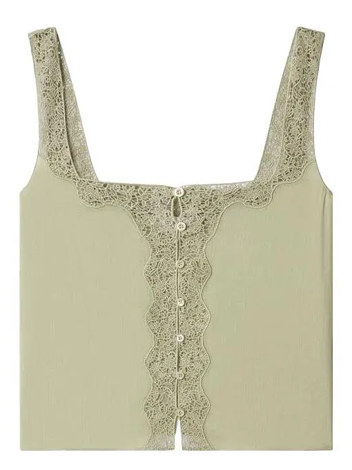 FRAME Embroidered Crop Tank - Sage