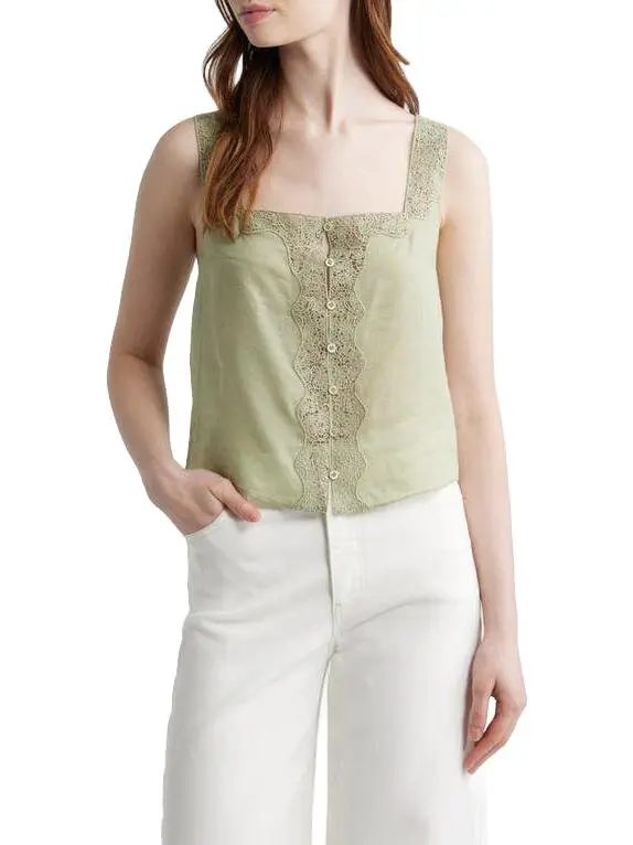 FRAME Embroidered Crop Tank - Sage