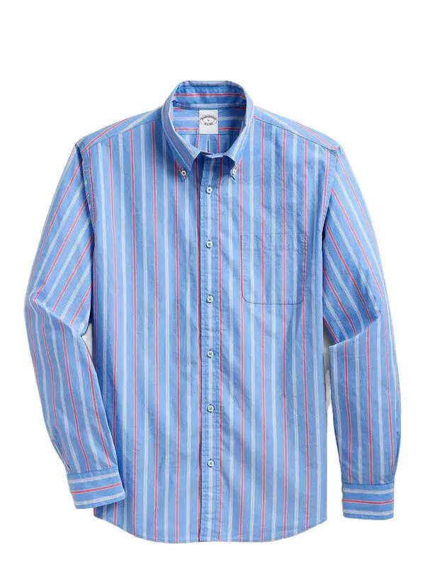 Brooks Brothers Friday Regular Fit Stripe Cotton Poplin Button-down Shirt - Palace Blue Cardinal Stripe