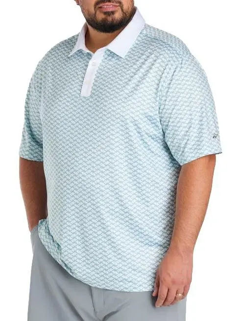 REEBOK Big & Tall Contrast-placket Diamond Printed Polo Shirt - Tranquil Teal