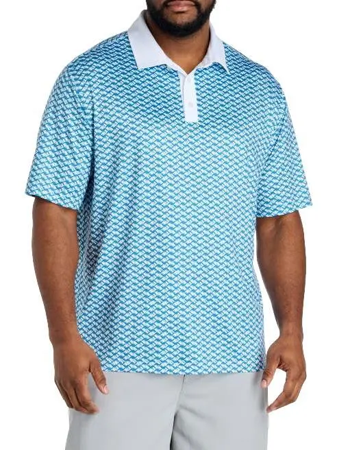 REEBOK Big & Tall Contrast-placket Diamond Printed Polo Shirt - Warped Blue