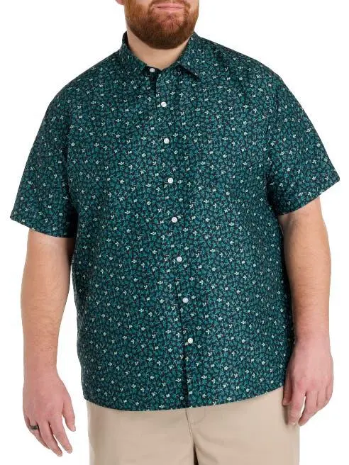 HARBOR BAY BY DXL Big & Tall Fern Print Microfiber Sport Shirt - Green