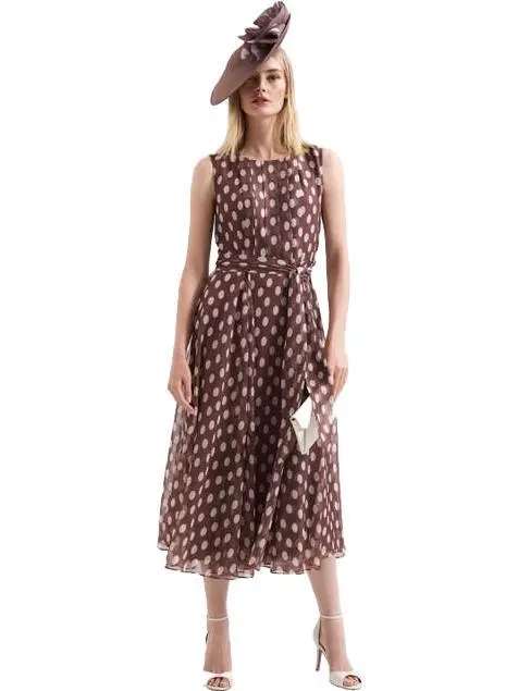 PHASE EIGHT Lucinda Midi Polka Dot Dress - Latte