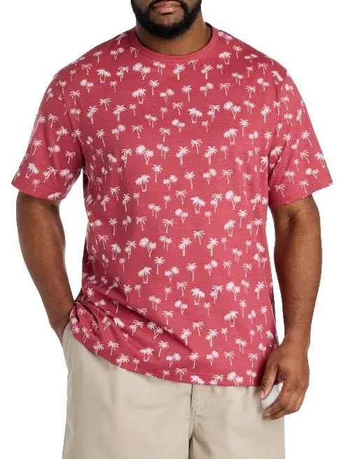 HARBOR BAY BY DXL Big & Tall Moisture-wicking Palm Print T-shirt V2 - Earth Red