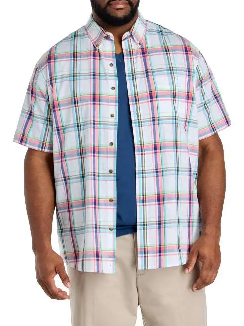 HARBOR BAY BY DXL Big & Tall Easy-care Large Plaid Sport Shirt V3 - White
