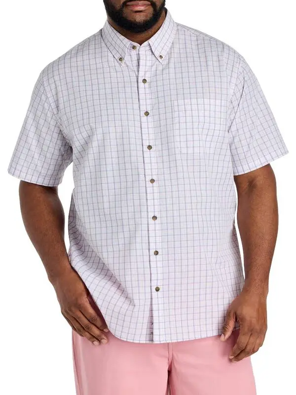 HARBOR BAY BY DXL Big & Tall Easy-care Small Plaid Sport Shirt V3 - Purple Pink