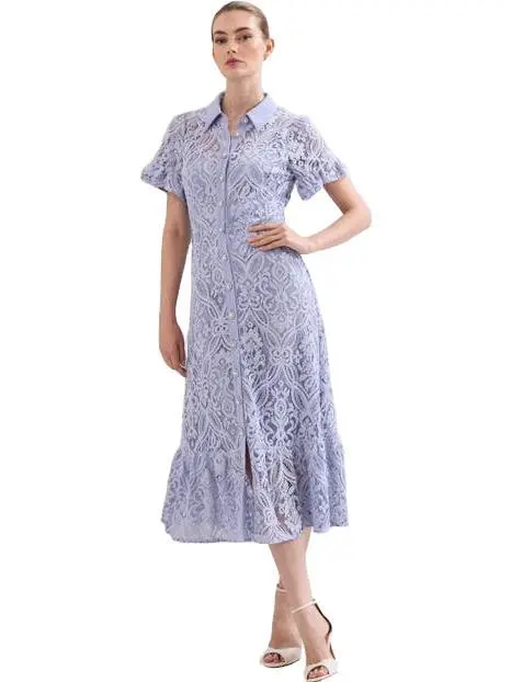 PHASE EIGHT Carmine Lace Midi Shirt Dress - Pale Blue