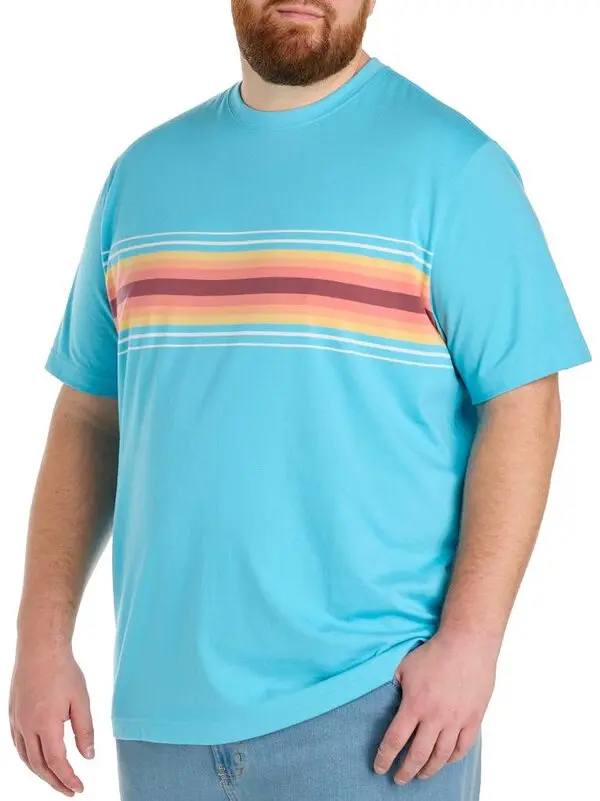 HARBOR BAY BY DXL Big & Tall Moisture-wicking Ombré Striped T-shirt - Blue Grotto