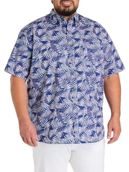 HARBOR BAY BY DXL Big & Tall Easy-care Fern Patterned Sport Shirt - Blue Multi