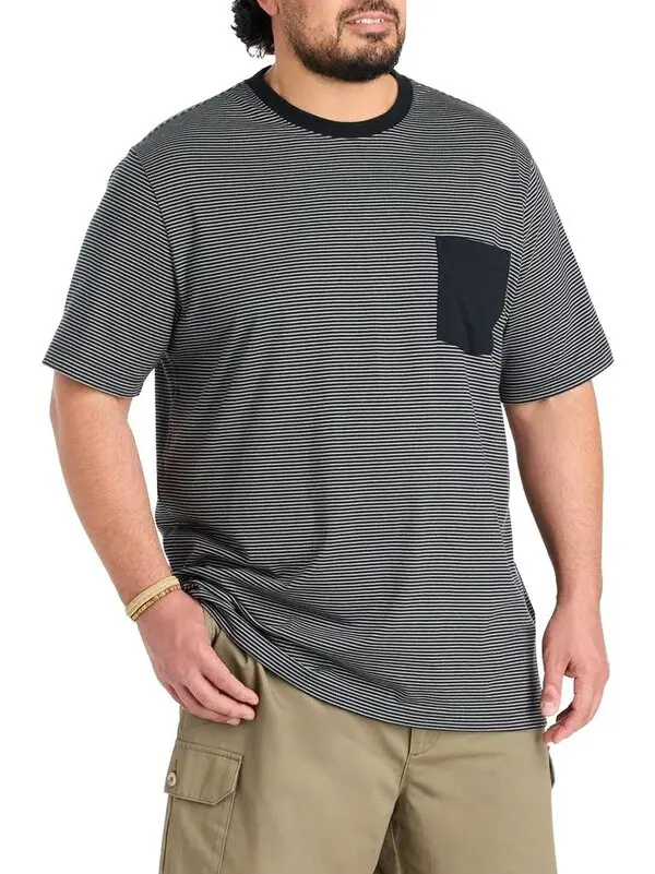 HARBOR BAY BY DXL Big & Tall Moisture-wicking Microstripe Pocket T-shirt - Black