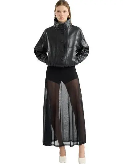 DODIEE Kate Leather Bomber Jacket - Black