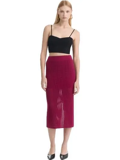 DODIEE Celine Wool Pointelle Knit Skirt - Merlot