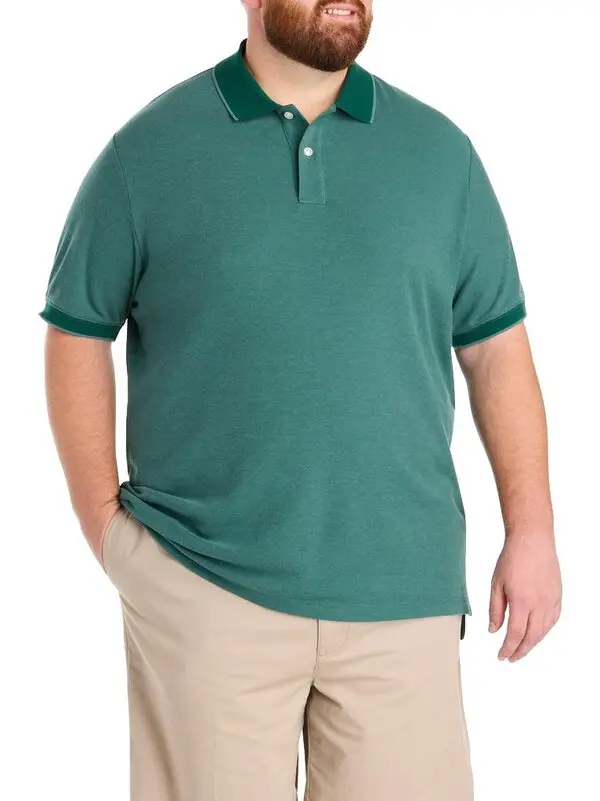 HARBOR BAY BY DXL Big & Tall Oxford Tipped Polo Shirt V2 - Rainforest