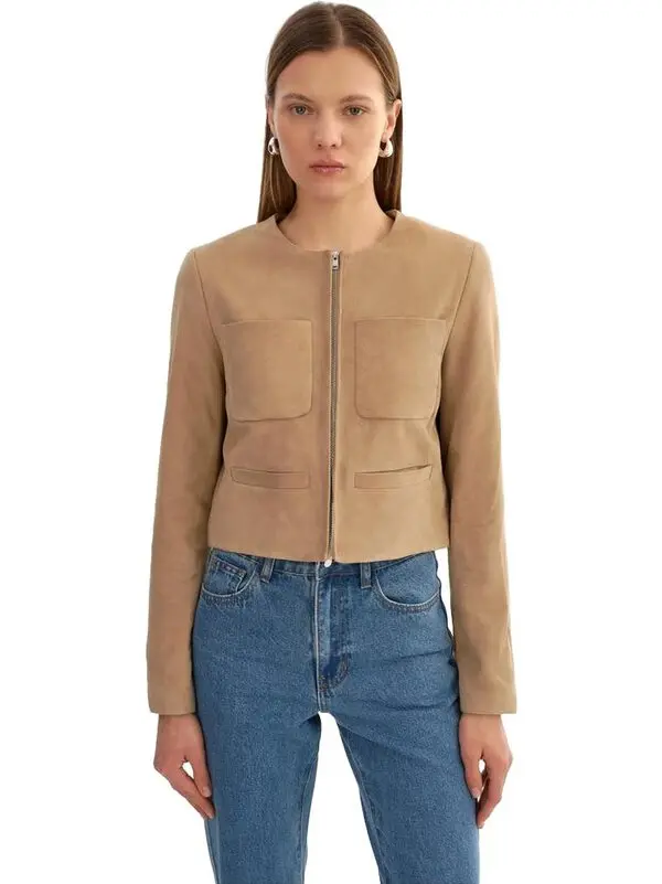 LAMARQUE Linette S Suede Jacket - Beige
