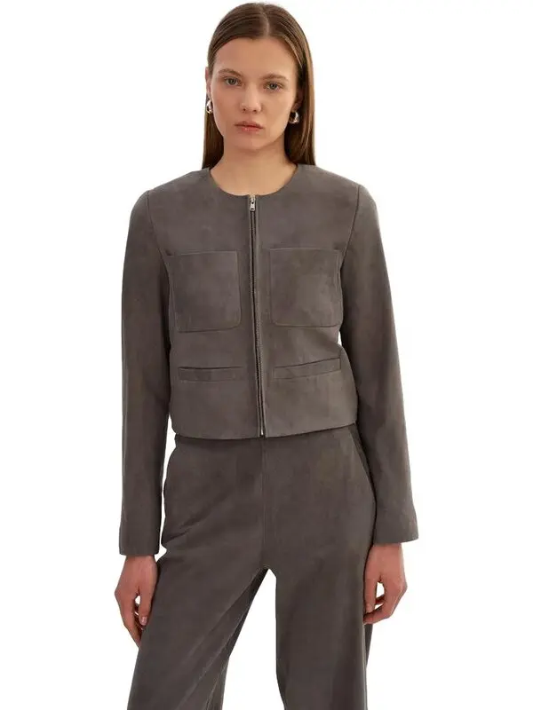 LAMARQUE Linette S Suede Jacket - Streel Grey