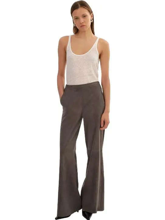 LAMARQUE Elise Suede Wide-leg Pants - Streel Grey