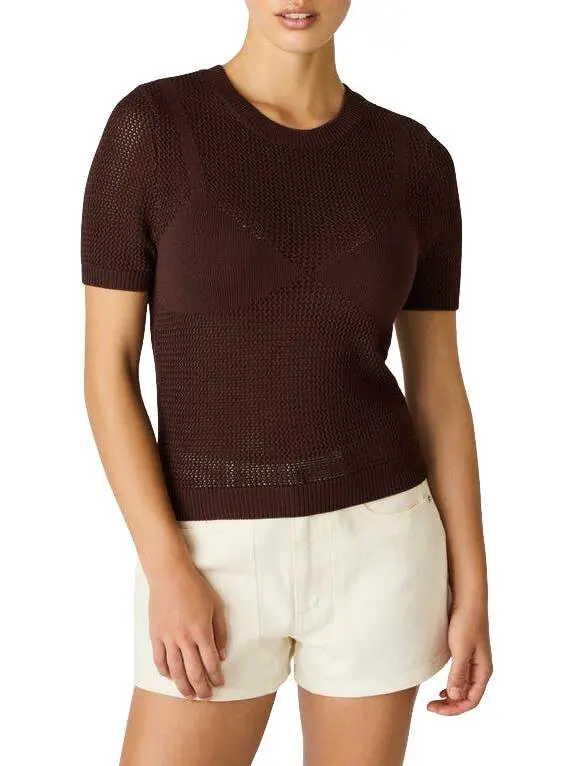 Steve Madden Blakelee Open Stitch Short Sleeve Sweater - Walnut