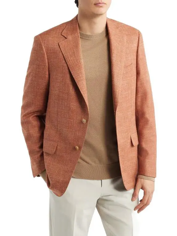HERITAGE GOLD Wool, Silk, And Linen-blend Hopsack Sport Coat - Orange