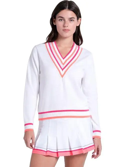 Lucky In Love Victory V-neck Sweater - White/pink