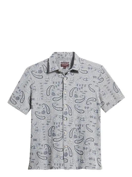 Johnston & Murphy Linden Textured Short Sleeve Button-up Shirt - Blue Paisley